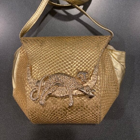 Cache | Bags | Vintage Cache Gold Leather Bag With Leopard Snap Front ...